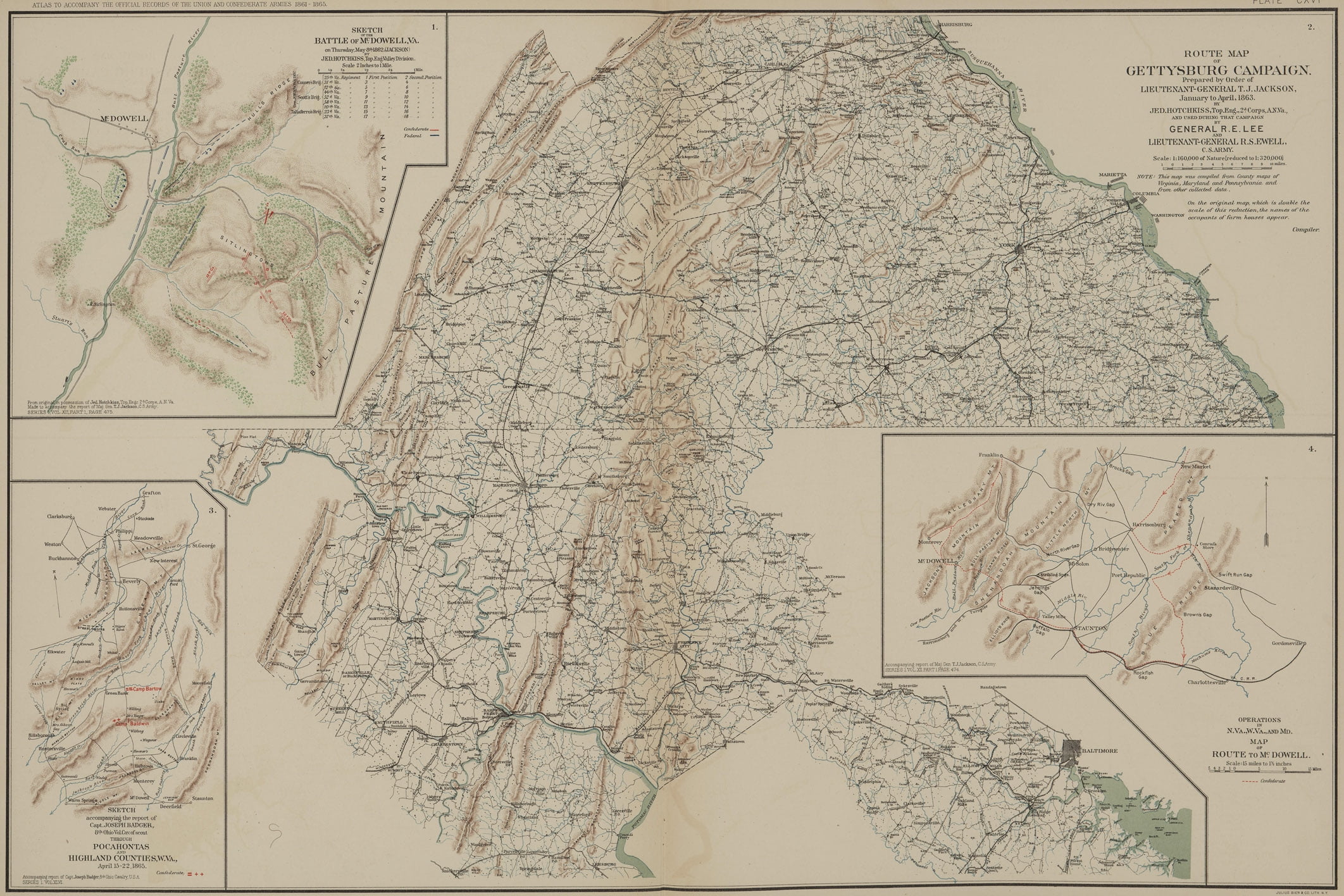24x36 gallery poster, Map of the Gettysburg Campaign, 1863, Battle of ...