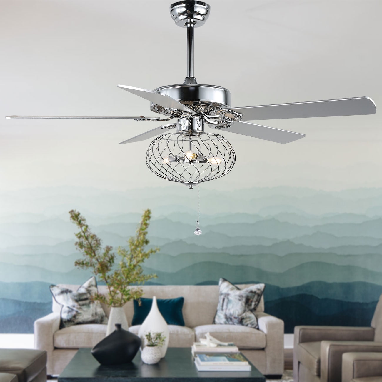 Oaks Aura 42 Inch Industrial Caged Ceiling Fan with Remote Control 5 ...