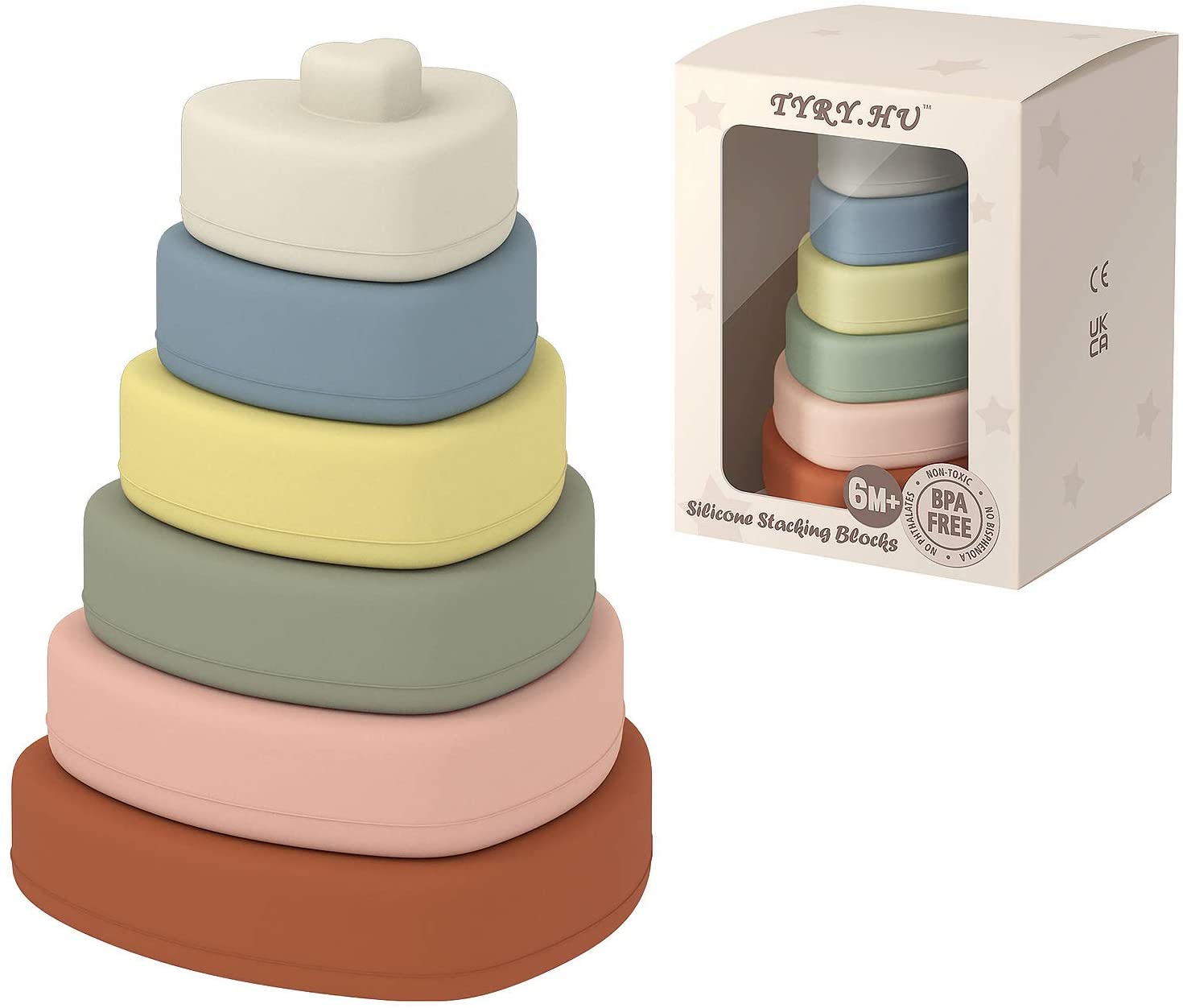 Silicone Stacking Toys Baby Teether Toys 6 Pcs Soft Heart Stacker ...