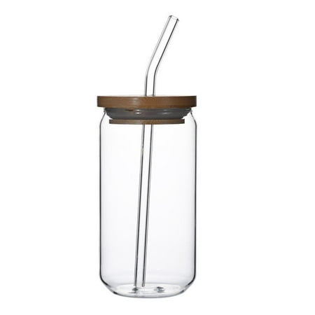 Glass Bubble Tea Cups with Bamboo Lids and Straws Clear Travel Tumbler ...
