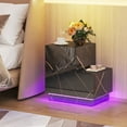 Dextrus LED Nightstands Set of 2, L-Shaped Bedside Table with Drawers, High Gloss End Table for ...