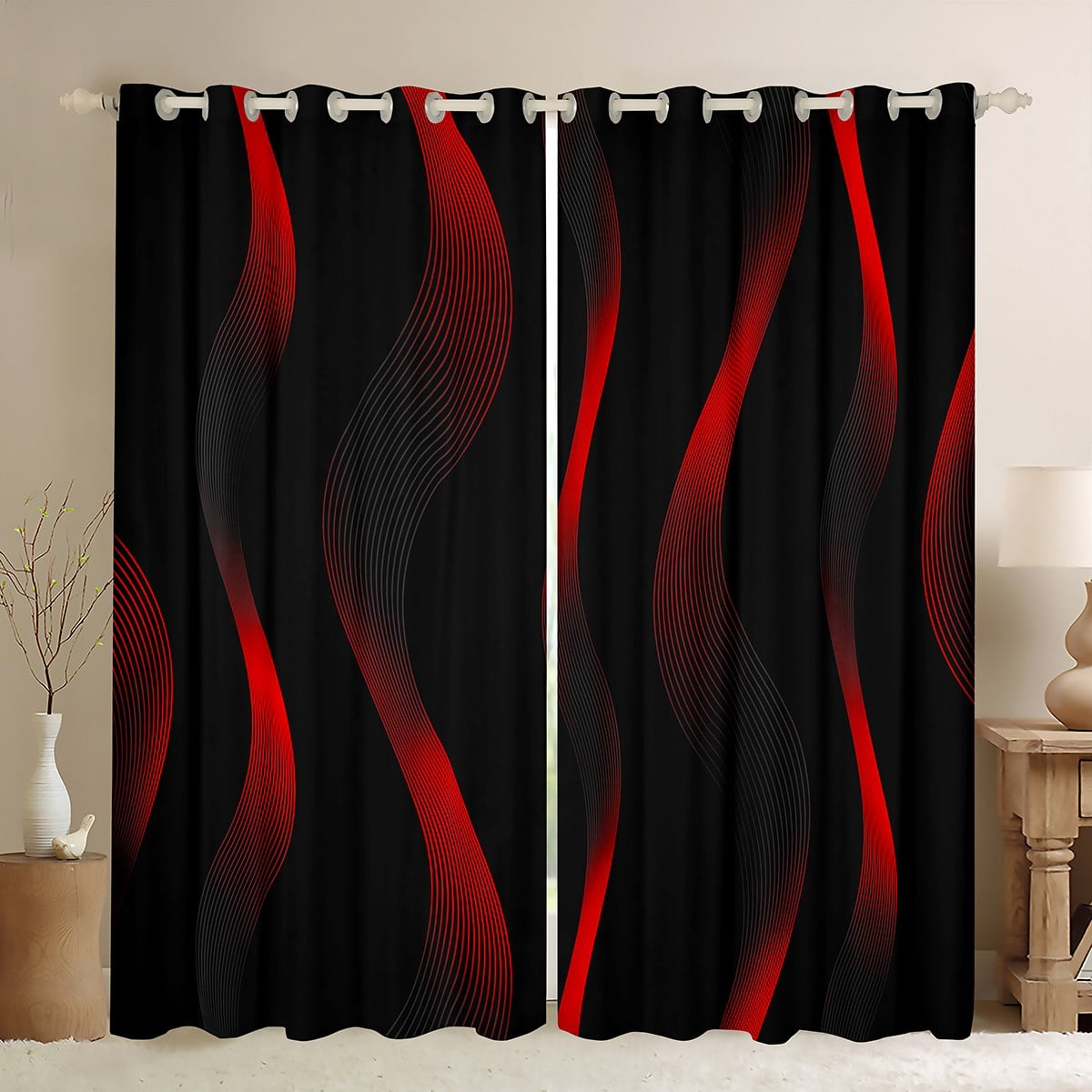 Click here for Yst Red Stripe Window Curtains & Drapes 42W X 63L... prices