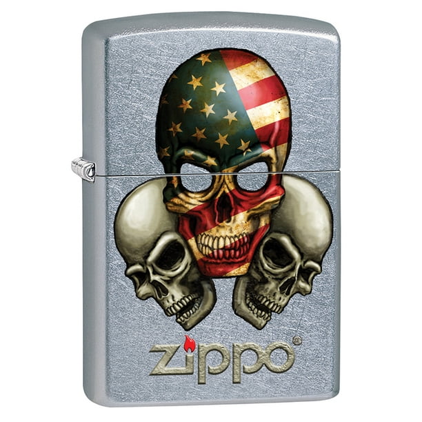 Zippo Lighter: Three Skulls, American Flag - Street Chrome 79710 - Walmart.com - Walmart.com