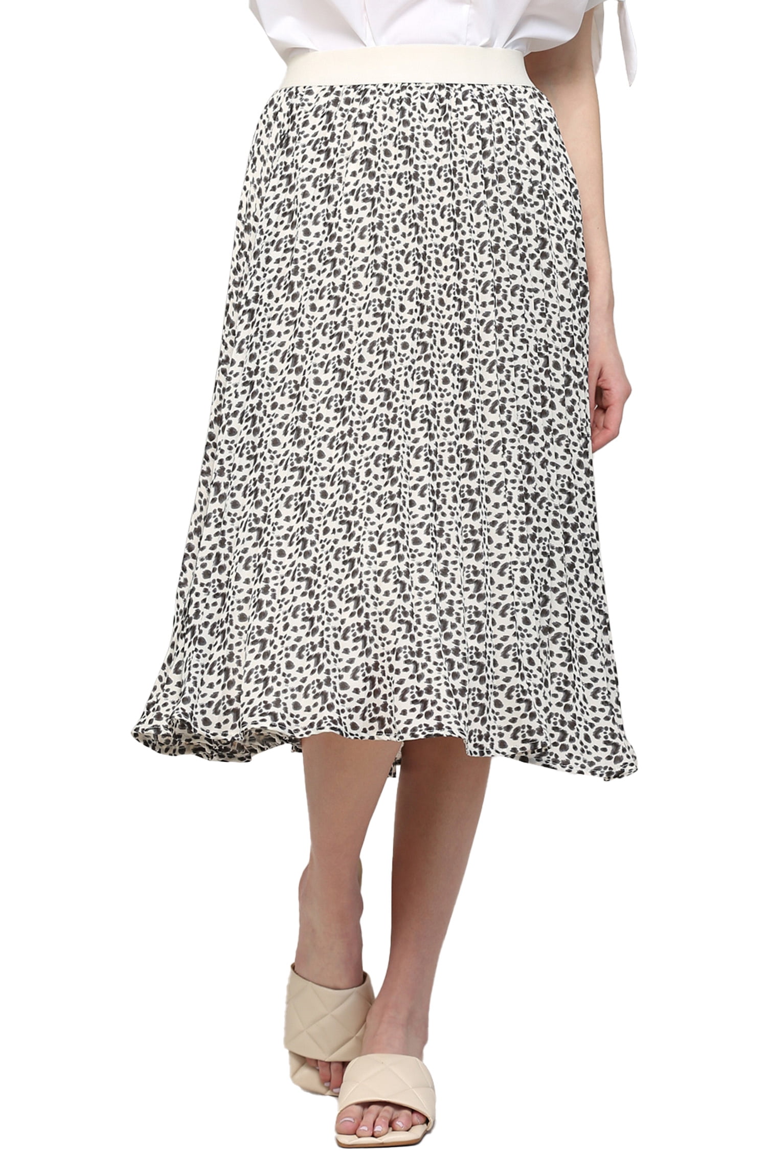 Made By Johnny Womens High Elastic Waist Pleated Mid A Line Swing