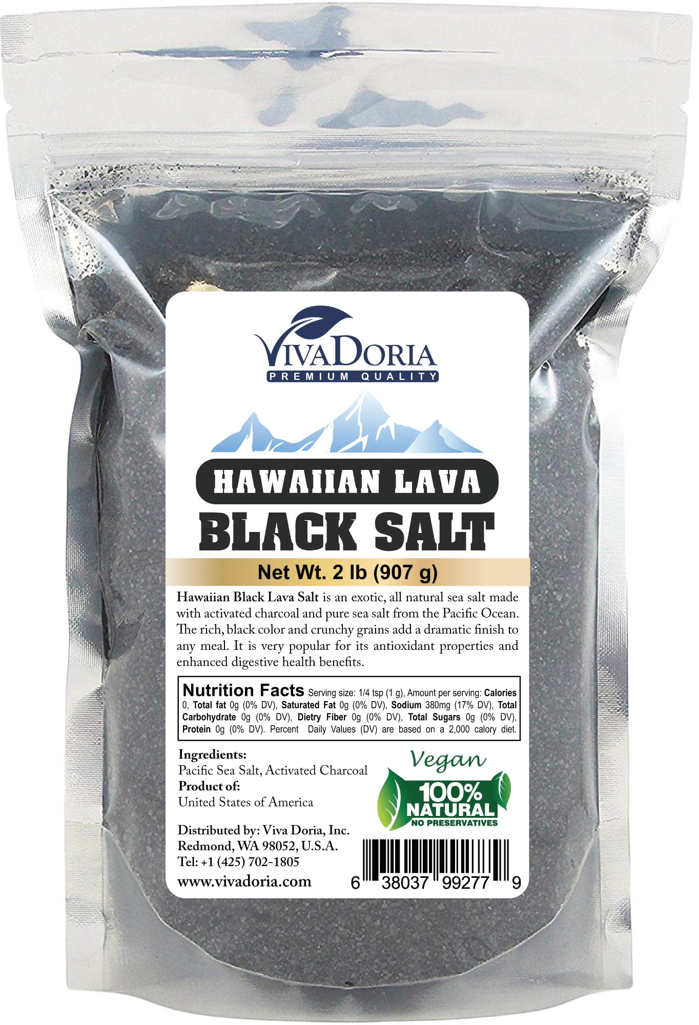 Viva Doria Hawaiian Black Lava Sea Salt, Fine Grain, Lava Salt, 2 lb ...