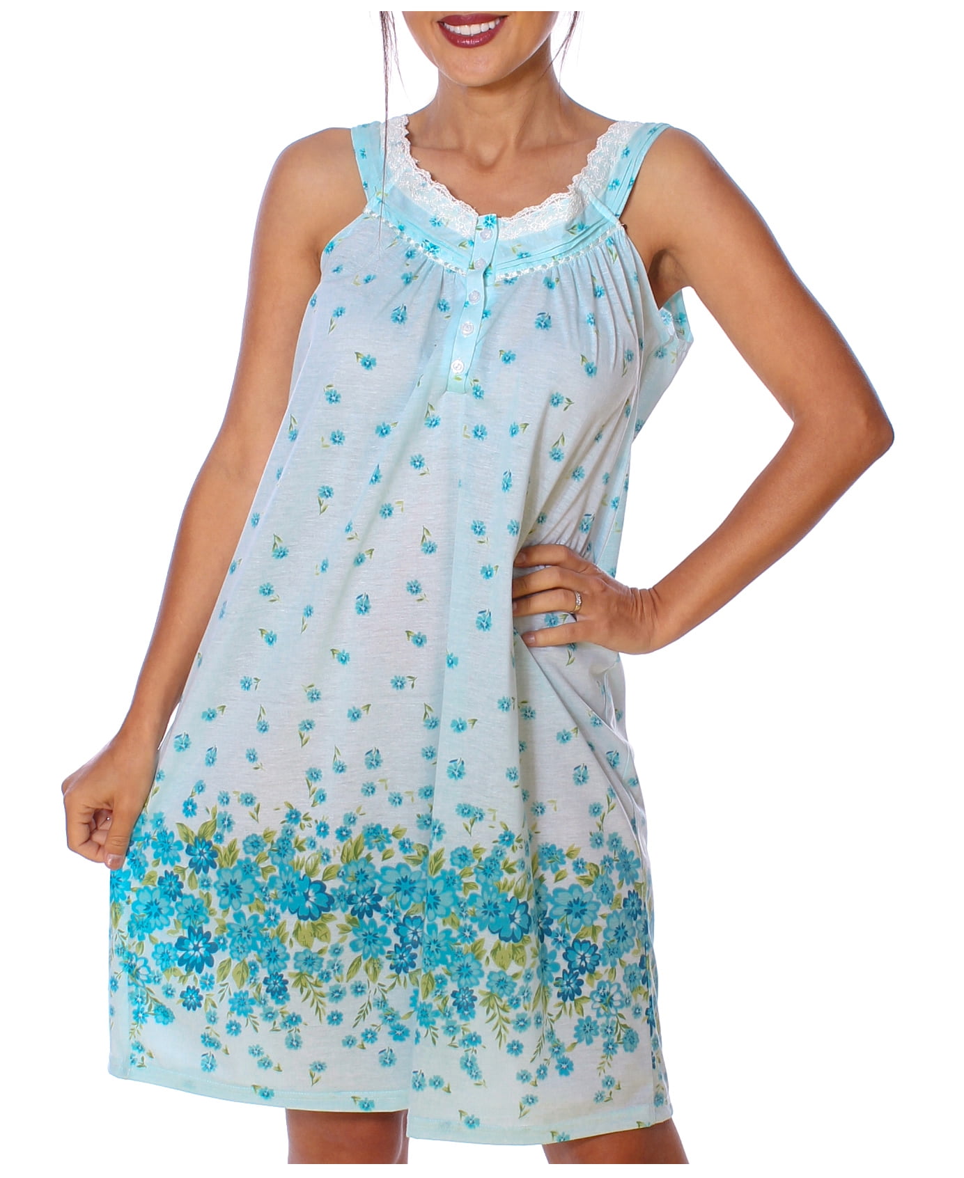 Women's Floral Sleeveless Embroidered Pointelle Nightgown, Regular Size ...