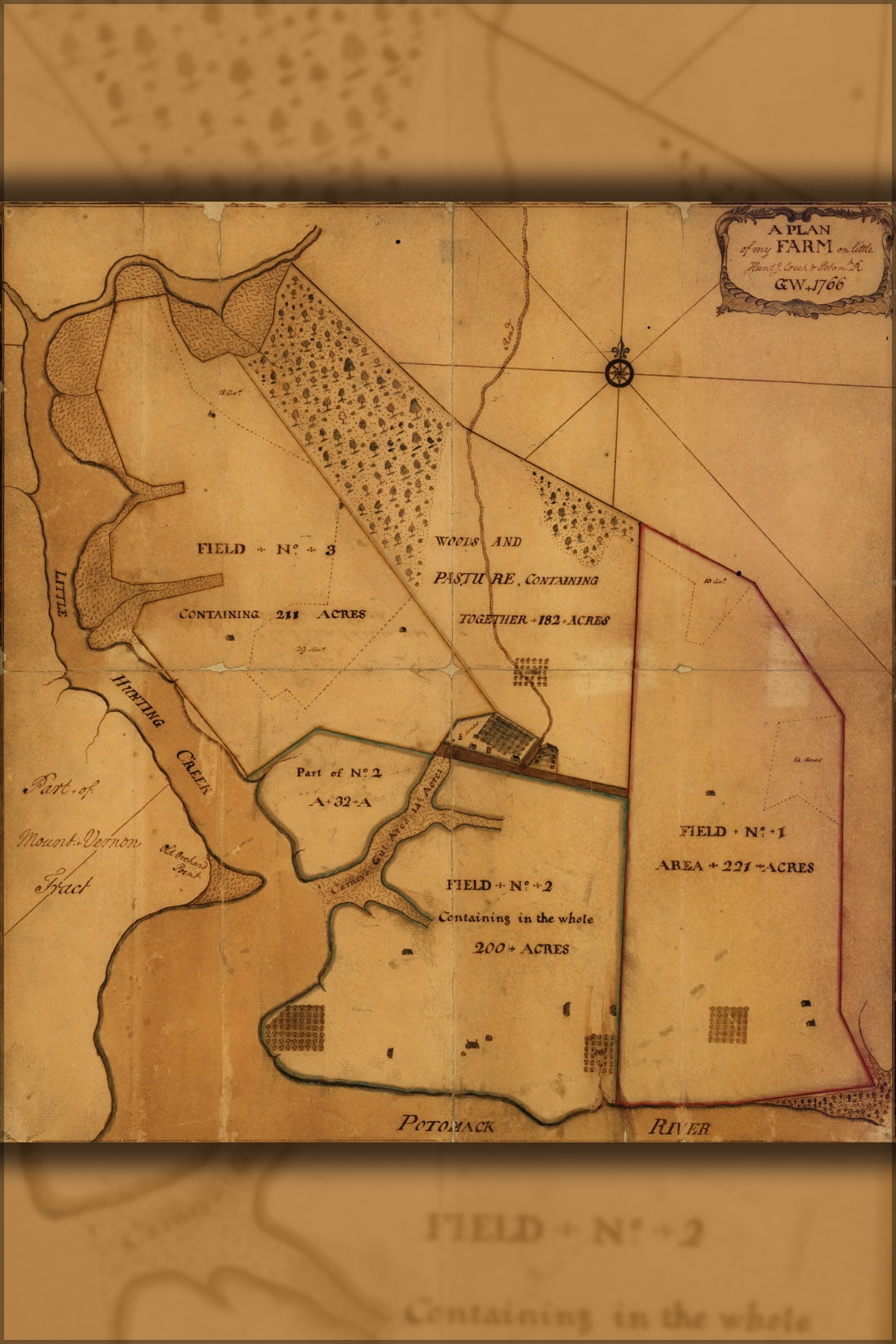 24"x36" Gallery Poster, map of Mount Vernon virginia by washington 1766 ...