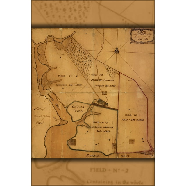 24"x36" Gallery Poster, map of Mount Vernon virginia by washington 1766 ...