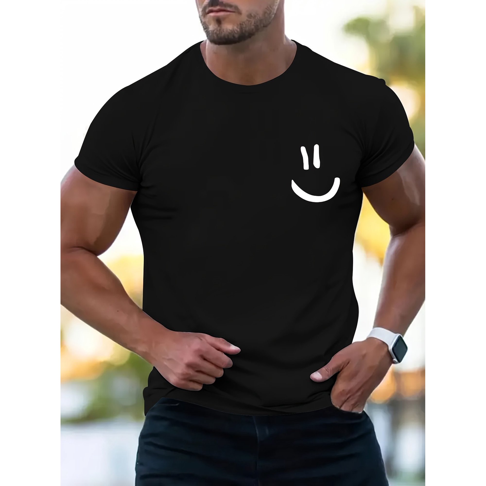 Click here for Generic Art Line Smiling Face Print  Mens Short Sl... prices