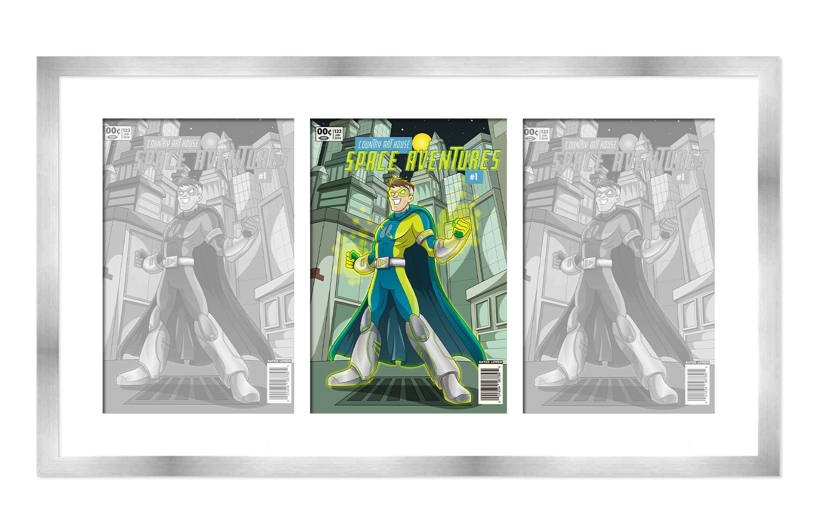 Silver Comic Book Frame with White Mat - 3 Openings to Display 3 6.875 ...