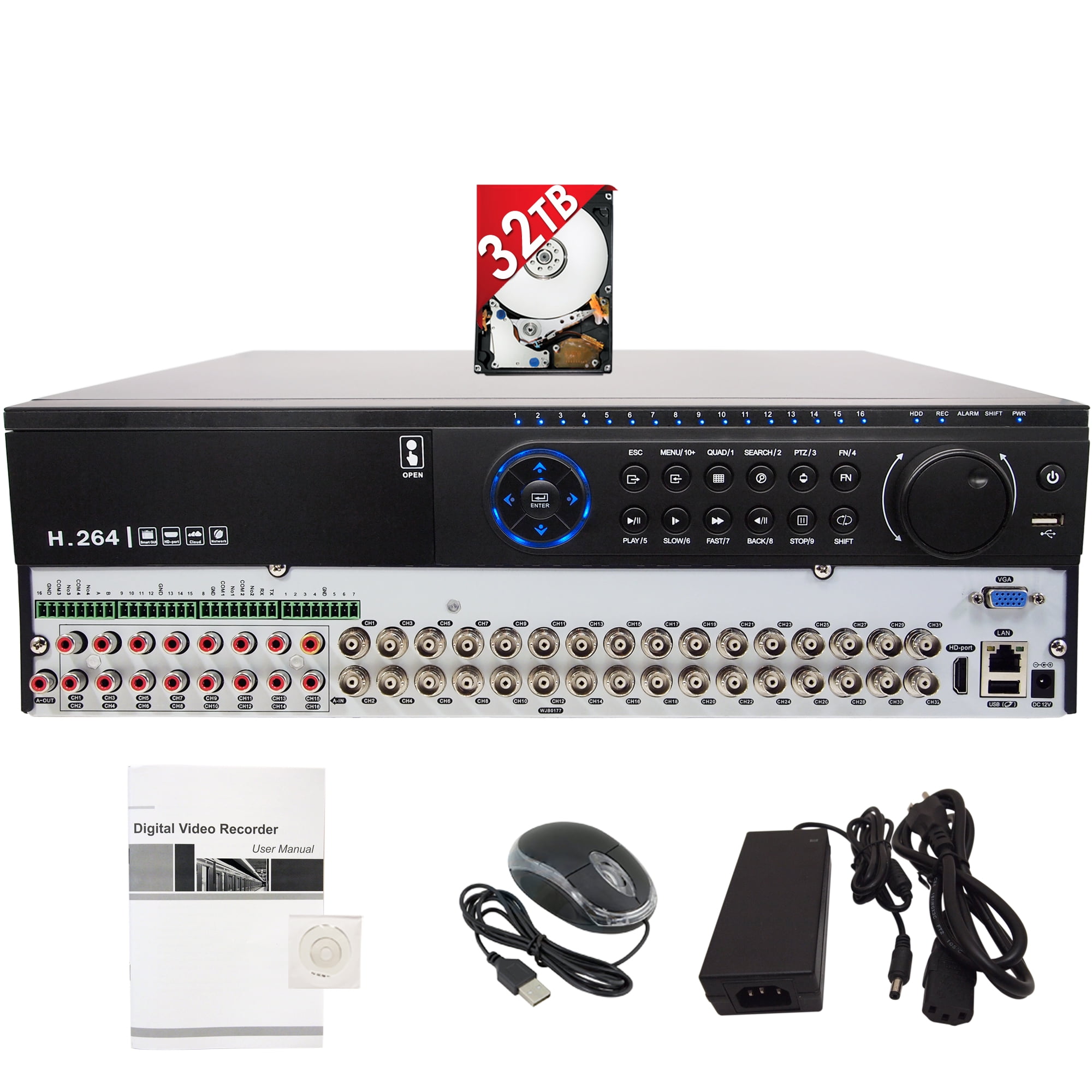 Evertech HD H.265 32 Channel DVR Security Recorder with 32TB Hard Drive ...
