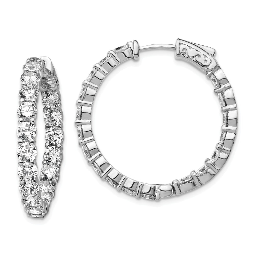 925 Sterling Silver Rhodium-Plated Cubic Zirconiain and Out Hinged Hoop ...