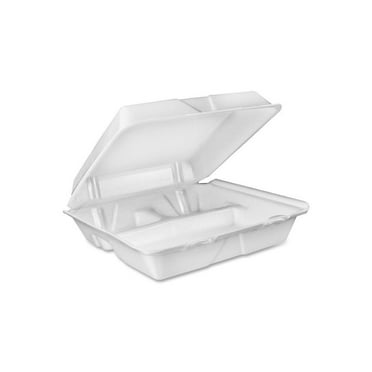 Dart Foam Hinged Lid Container, Performer Perforated Lid, 3-Compartment, 9 x 9.4 x 3, White, 100 ...