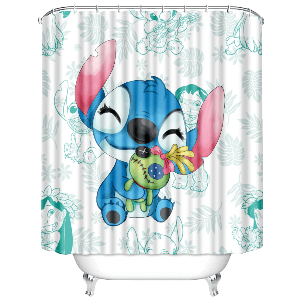 Lilo And Stitch Shower Curtain Set Cartoon Print Bathroom Decor Curtain
