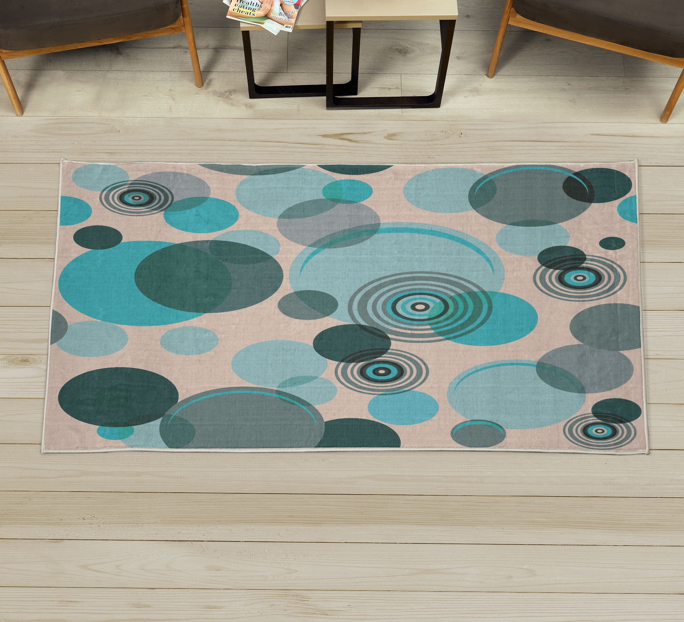 Earth Tones Decorative Rug, Abstract Pastel Pattern with Overlapping ...