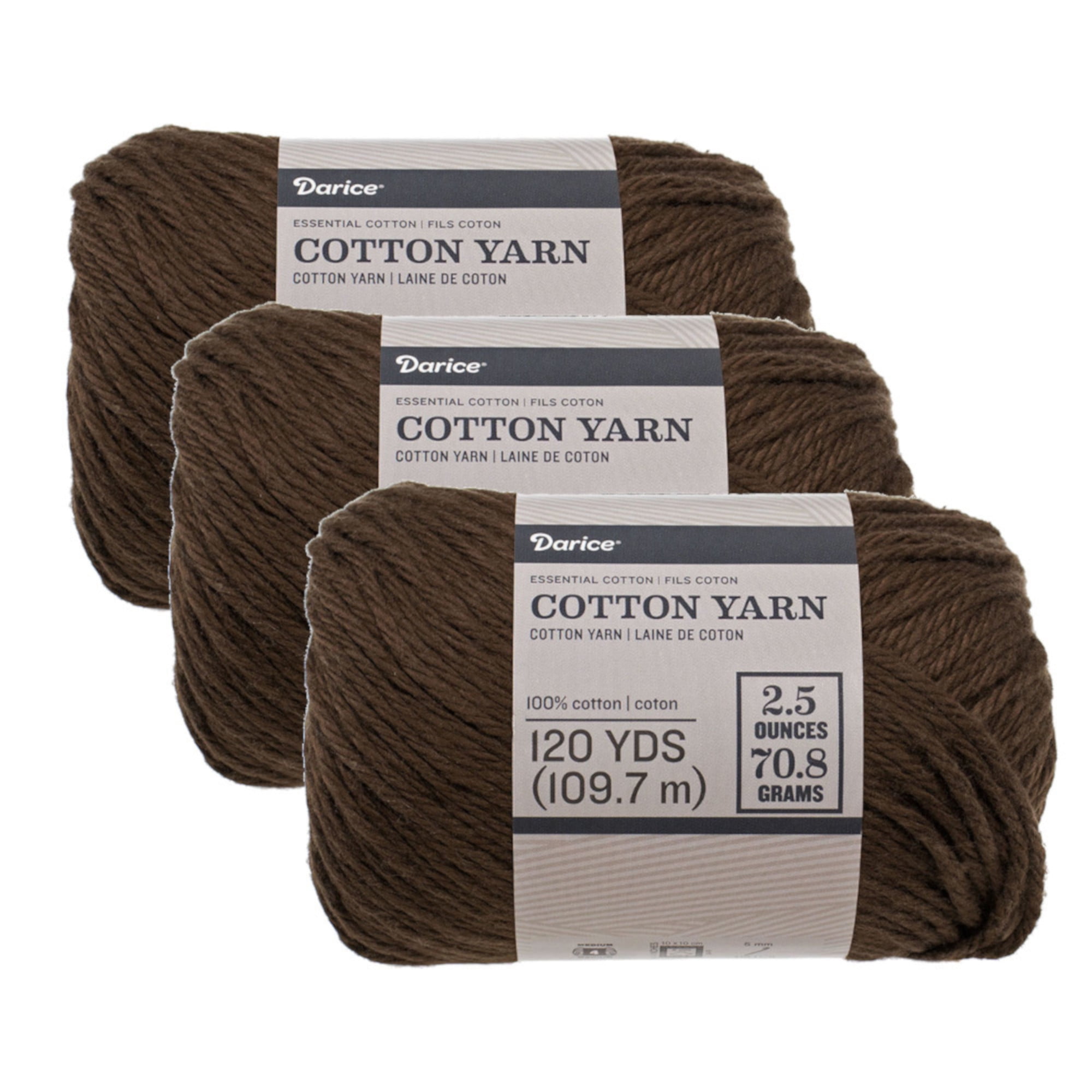 Size 4 Medium 100% Cotton Yarn - 3 Pack of Skeins in Assorted Colors ...