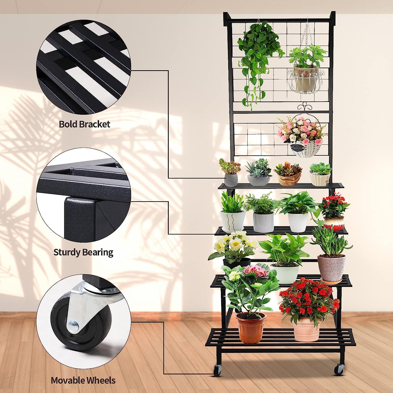 ZXNYH Heavy Duty Hanging Plant Stand - 4-Tier Garden Shelf Ladder Metal ...