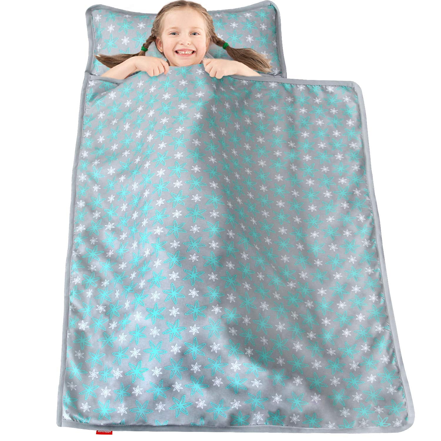 Moonsea Toddler Nap Mat with Removable Pillow and Fleece Minky Blanket ...