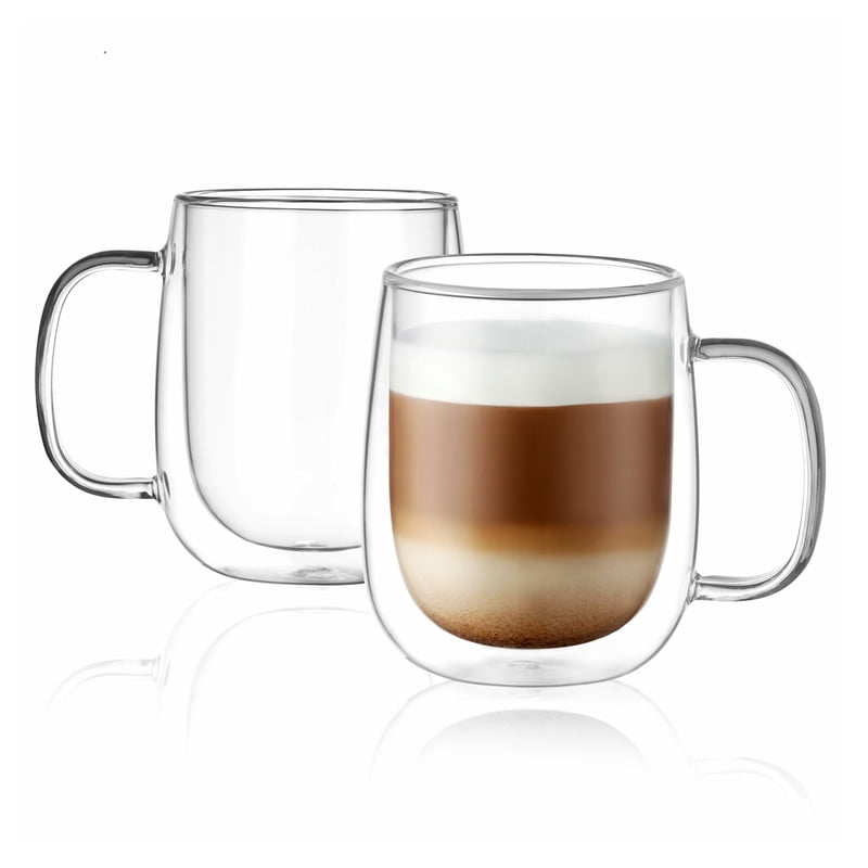 CNGLASS Glass Coffee Mugs 12oz,Double Wall Insulated Mug Set with ...