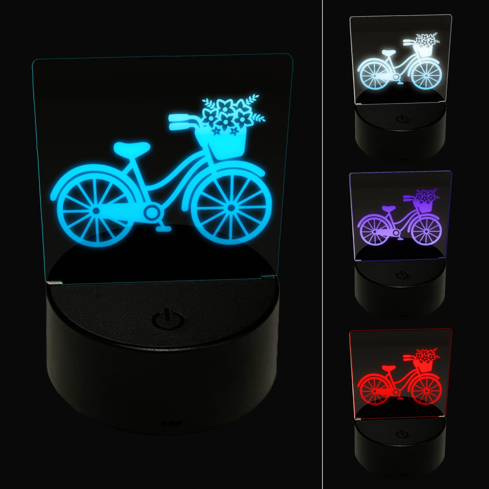 Bike with Flowers LED Night Light Sign 3D Illusion Desk Nightstand Lamp ...