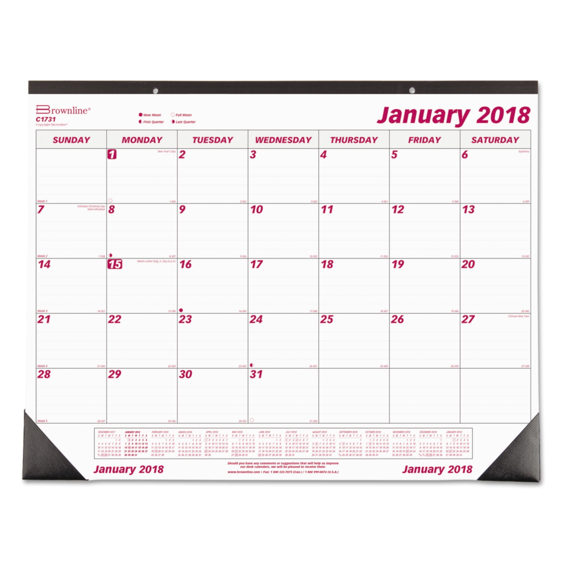 Brownline Monthly Deskpad Calendar, Chipboard, 22 x 17, 2018 - Walmart.com