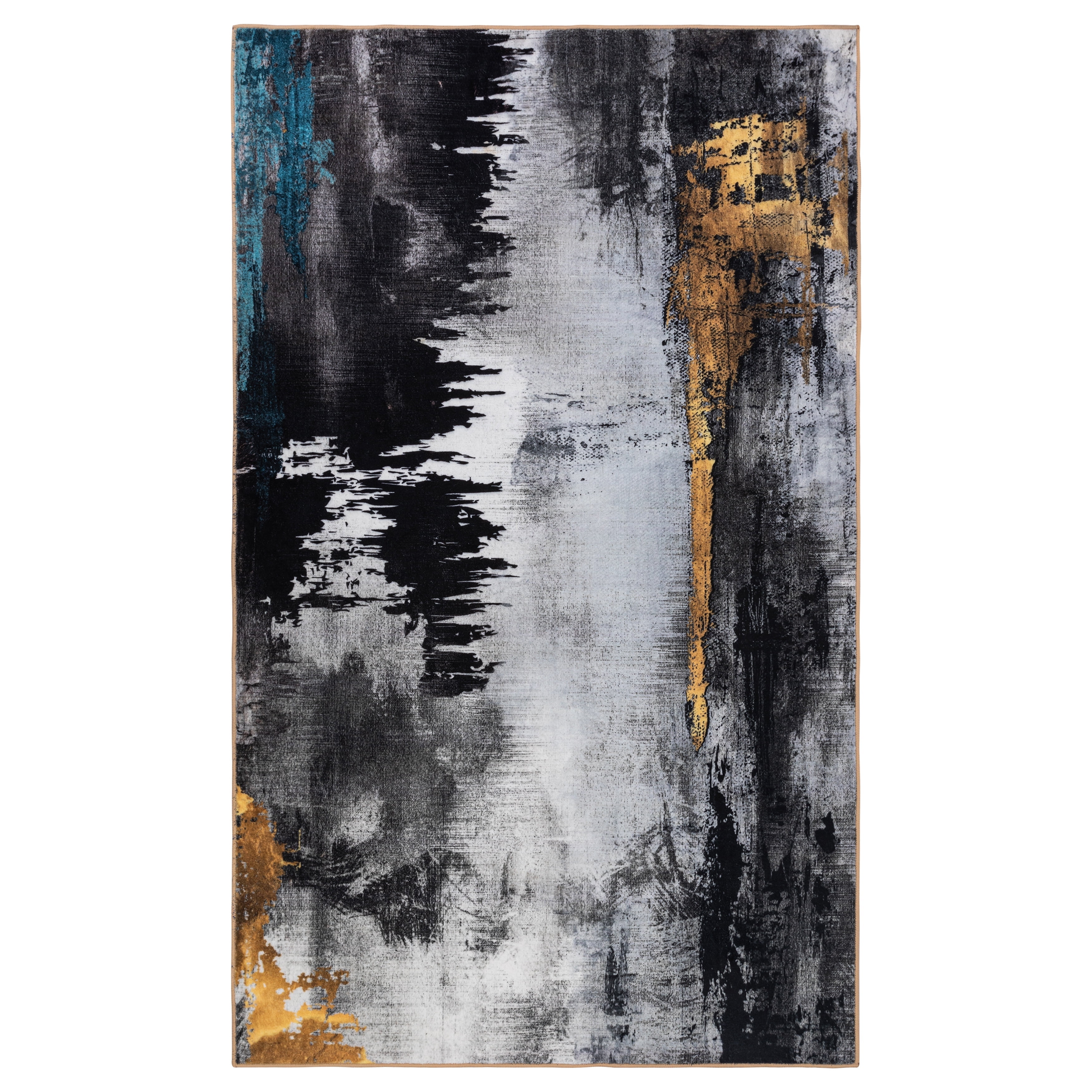 JML Area Rug 3'x5' Concerto Rustic Non-Slip Indoor Carpet Black & Gold ...