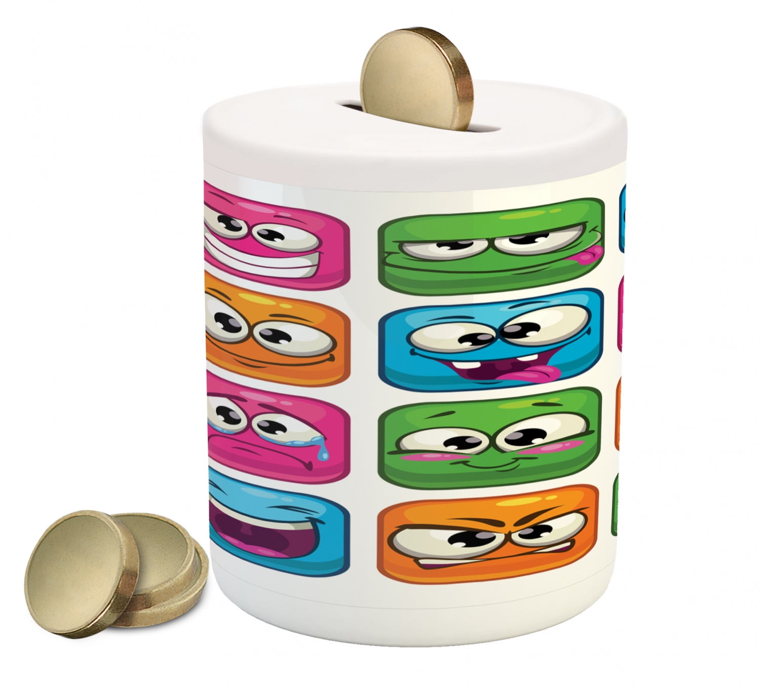 Funny Piggy Bank, Digital Square Cartoon Style Smiling Face Expression ...