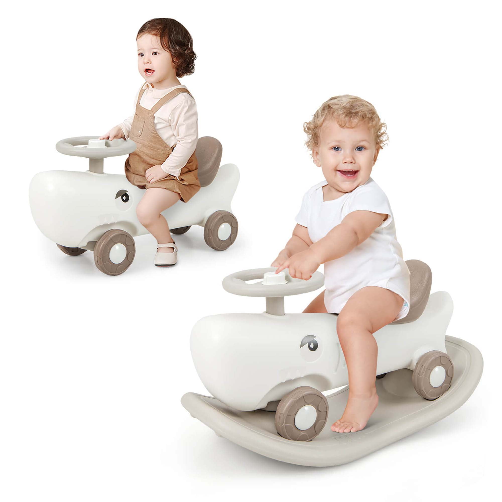 Costway Convertible Rocking Horse & Sliding Car With Detachable Balance Board White