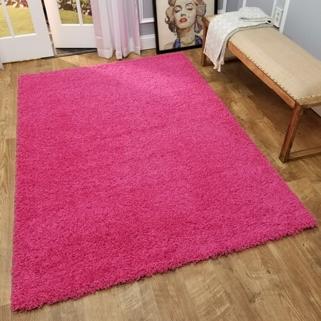 Maxy Home Bella Solid Pink 6 ft. 7 in. x 9 ft. 3 in. Shag Area Rug ...