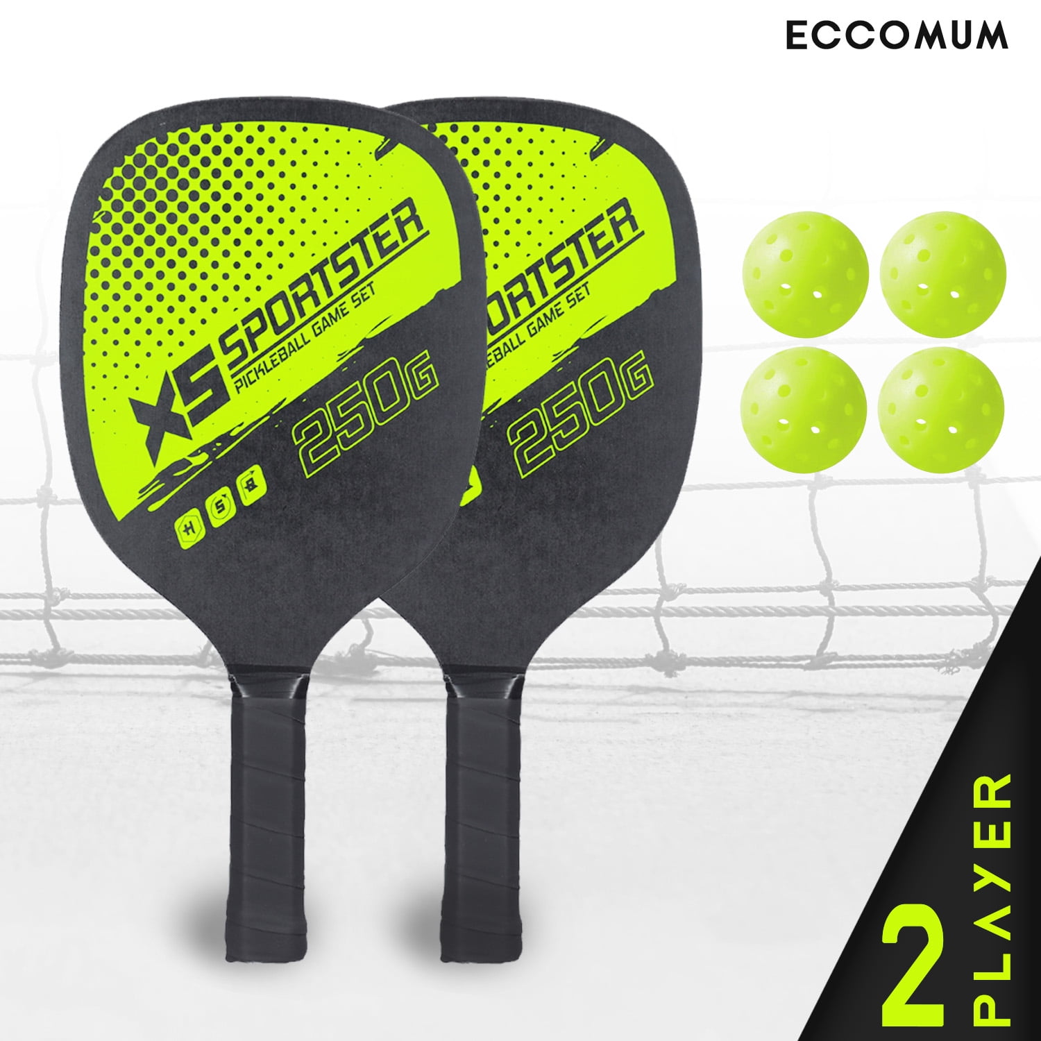 Eccomum Pickleball Rackets Set Pickleball Paddle Set of 2 Rackets and 4 ...