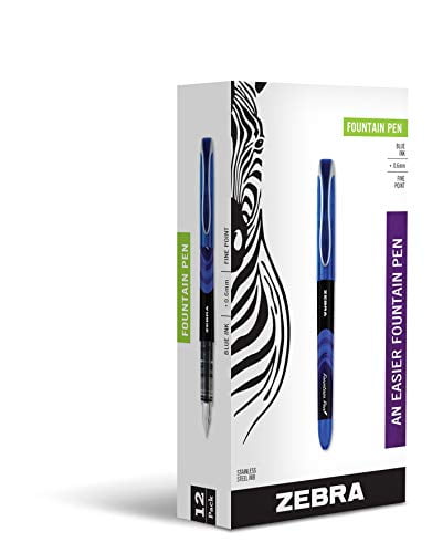 Zebra Fountain Pen, Fine Point, 0.6mm, Blue, Non-Toxic Ink, 12-Count ...
