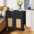 Cat Litter Box Furniture with Slot Row & Ventilation - Black/Wood ...