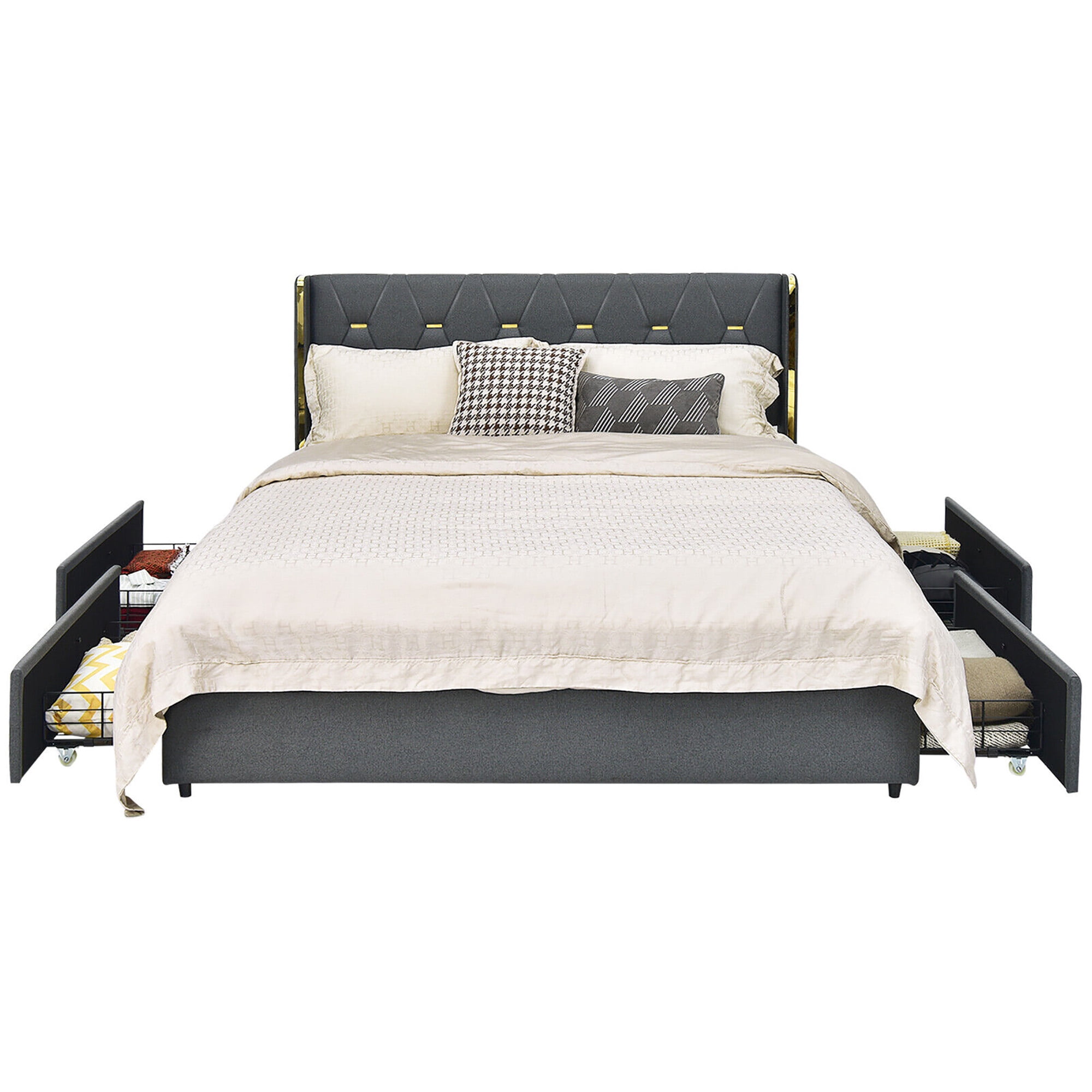 Click here for Gymax Full Upholstered Bed Frame With 4 Storage Dr... prices