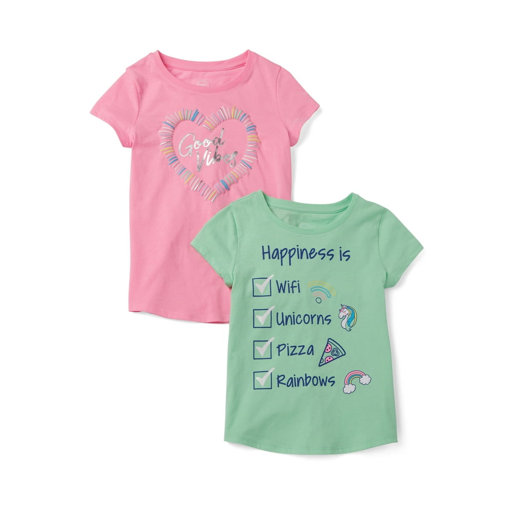 Wonder Nation - Wonder Nation Girls Graphic T-Shirts, 2-Pack, Sizes 4 ...