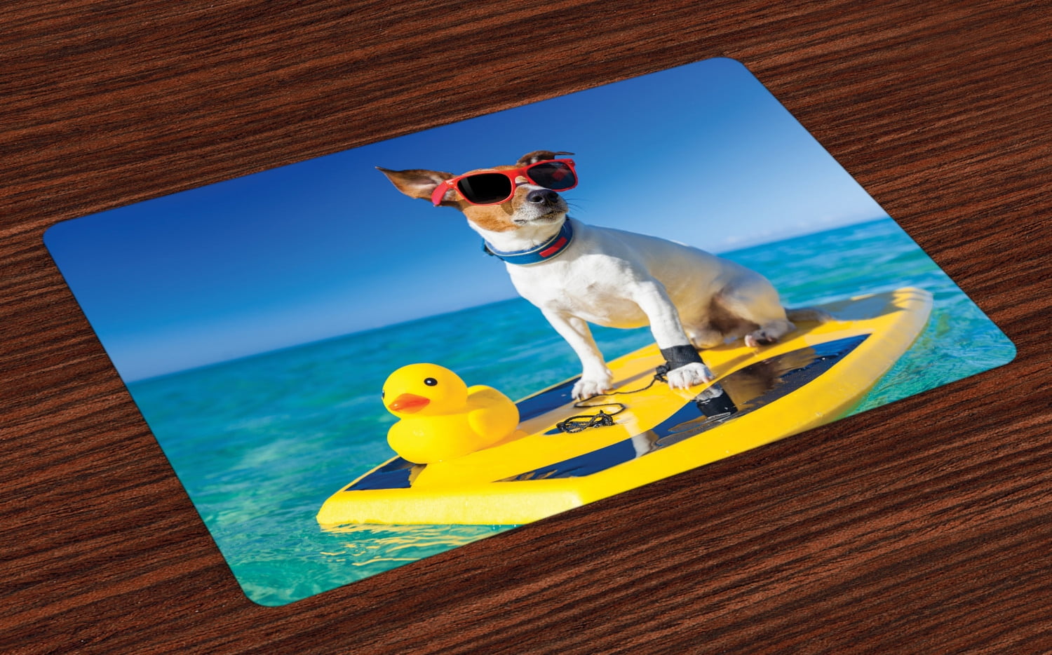 Ambesonne Rubber Duck Place Mats Set of 4, Dog Duck Surfing, Standard ...
