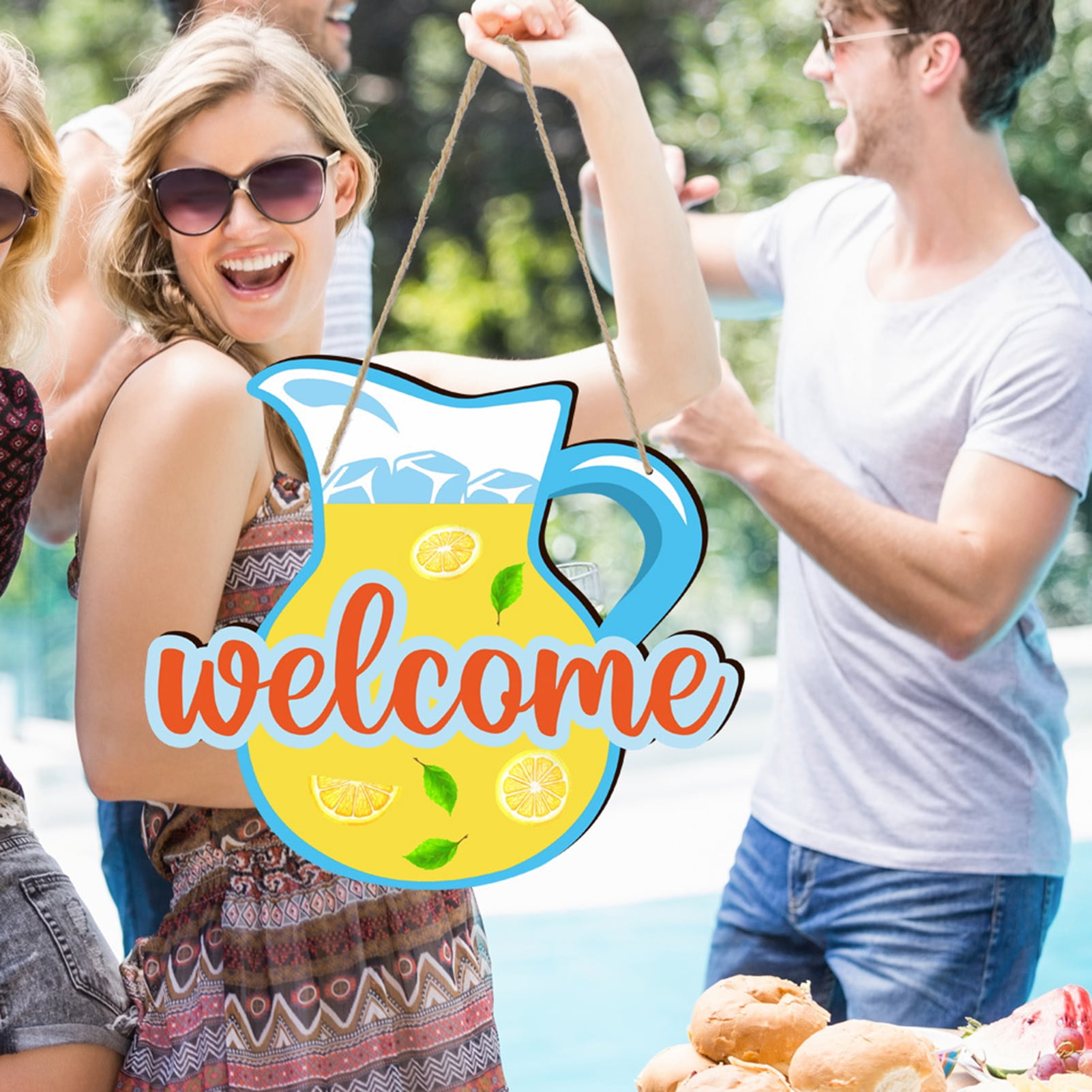 Summer Theme Wooden Welcome Sign Pendant - Beverages Pot Shape ...