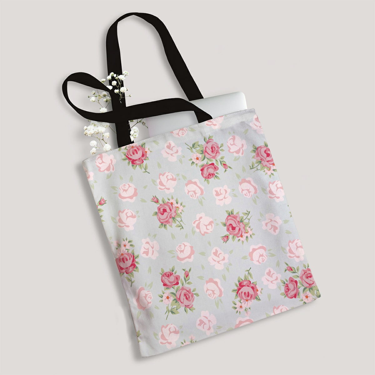 ECZJNT Floral vintage pattern Shabby chic rose Canvas Bag Reusable Tote ...