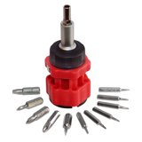12-in-1 Ratcheting Compact Multi-Bit Short Stubby Screwdriver Set, Red ...