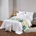 Abstract Bed Runner Scarf, Green Peony Pattern Petals Leaves Gold Lines ...