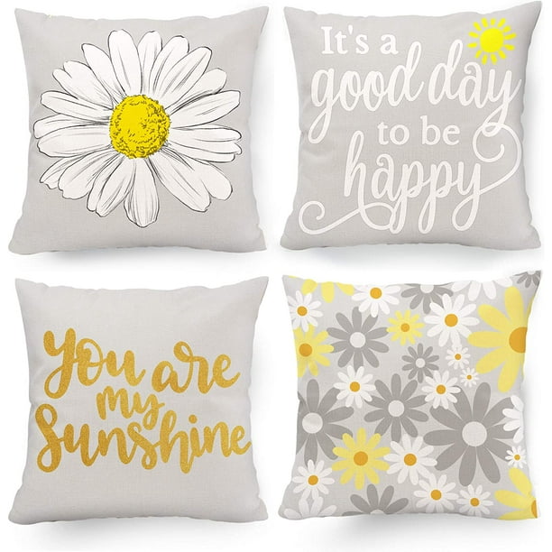 Flower Spring Pillow Covers, Happiwiz 18×18“ Set of 4 Spring Pillow ...