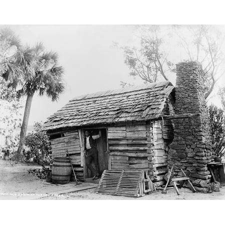 Florida: Log Cabin. /Nan African American Man Standing In The Doorway ...