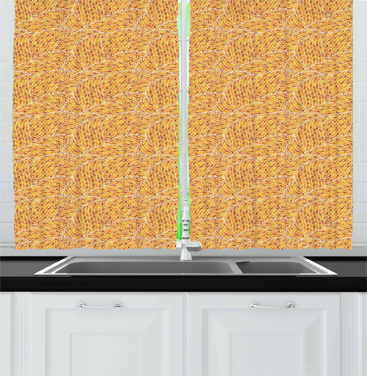 Earth Tones Curtains 2 Panels Set, Autumn Season Colors Digital Leaves ...
