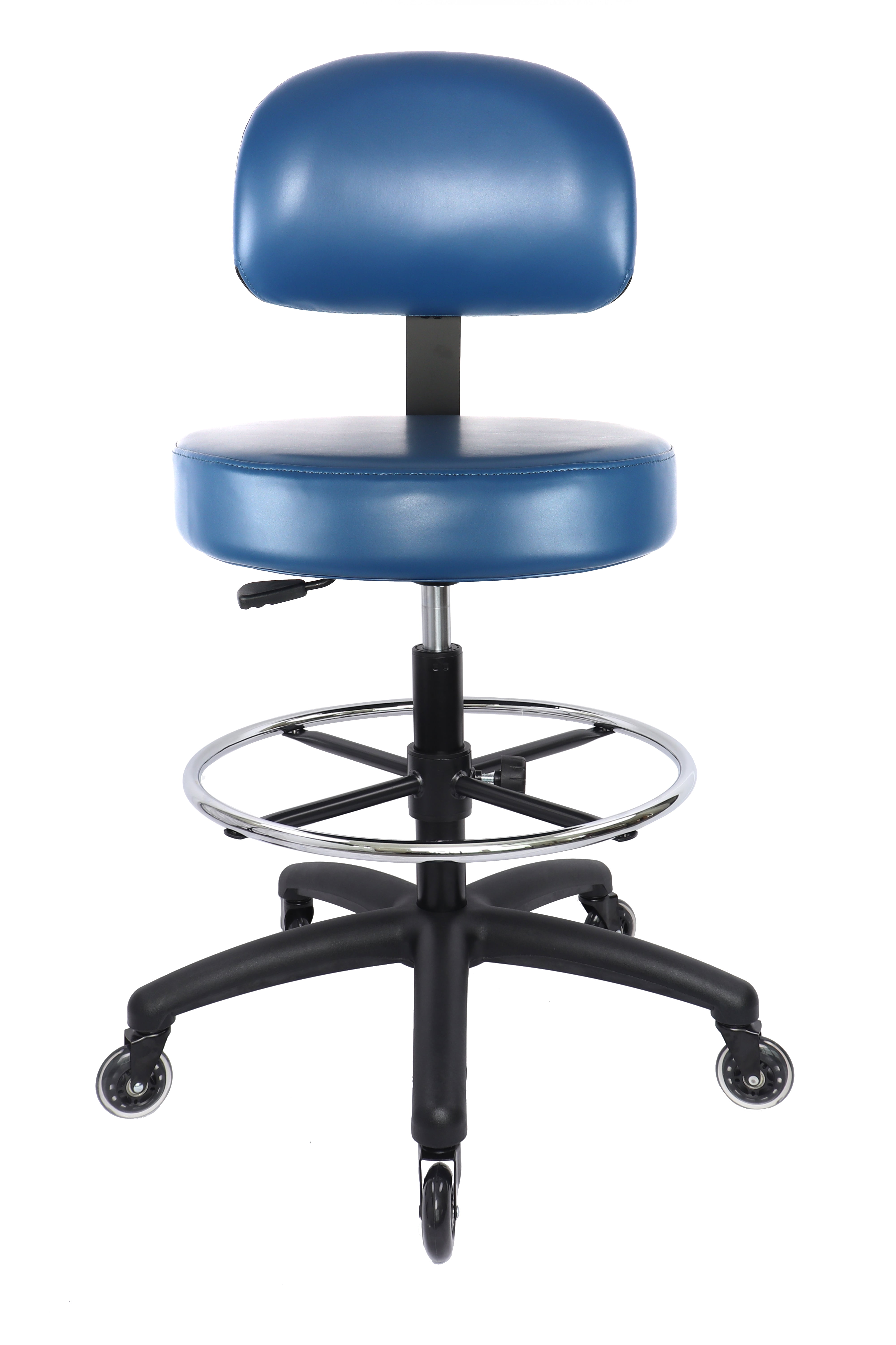 CHAIR MASTER Tall Drafting Stool (25"-35" Seat Height) Round Vinyl BLUE ...