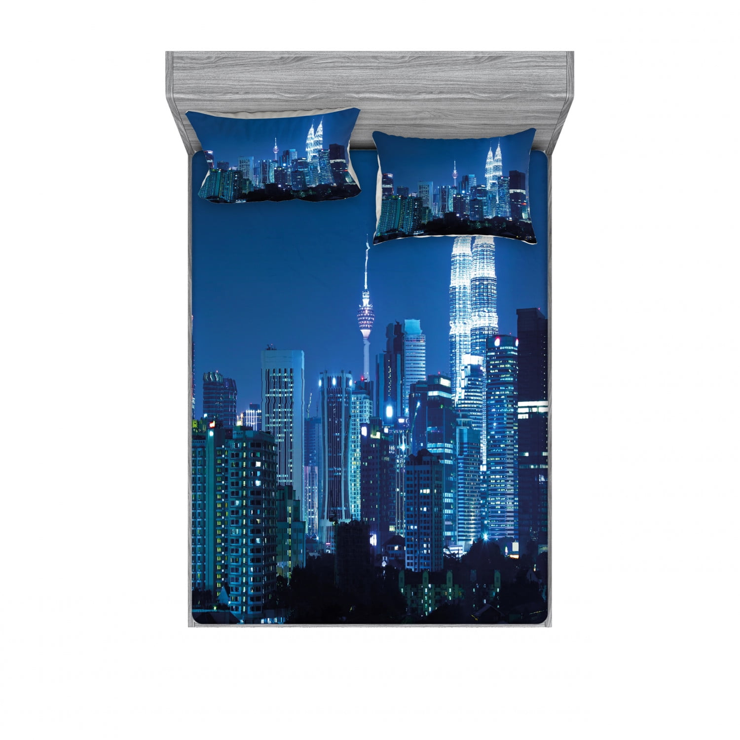 Cityscape Bedding Set with Sheet & Covers, Kuala Lumpur Skyline Night ...