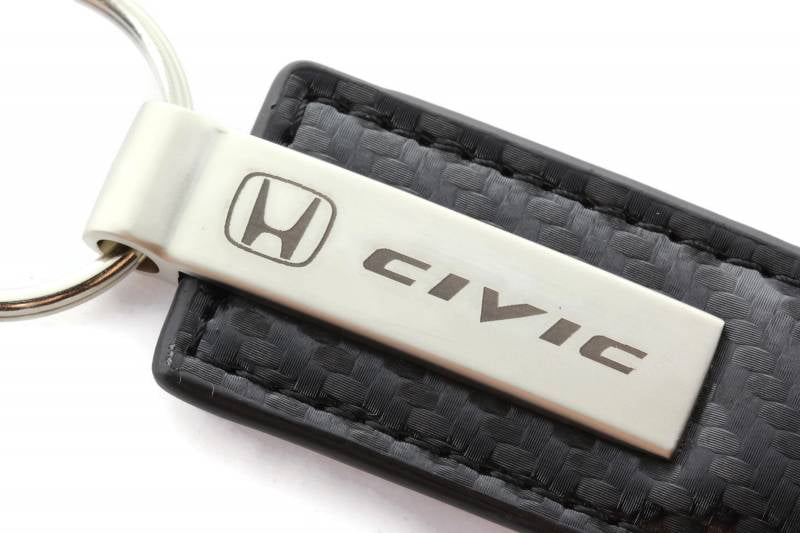 AutoGold Honda Civic Black CF Carbon Fiber Leather Logo Key Chain Ring ...