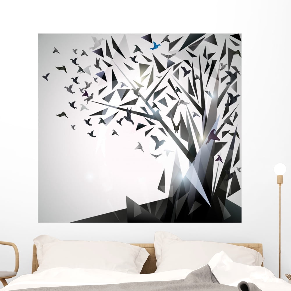 Abstract Tree with Origami Wall Mural by Wallmonkeys Peel and Stick ...