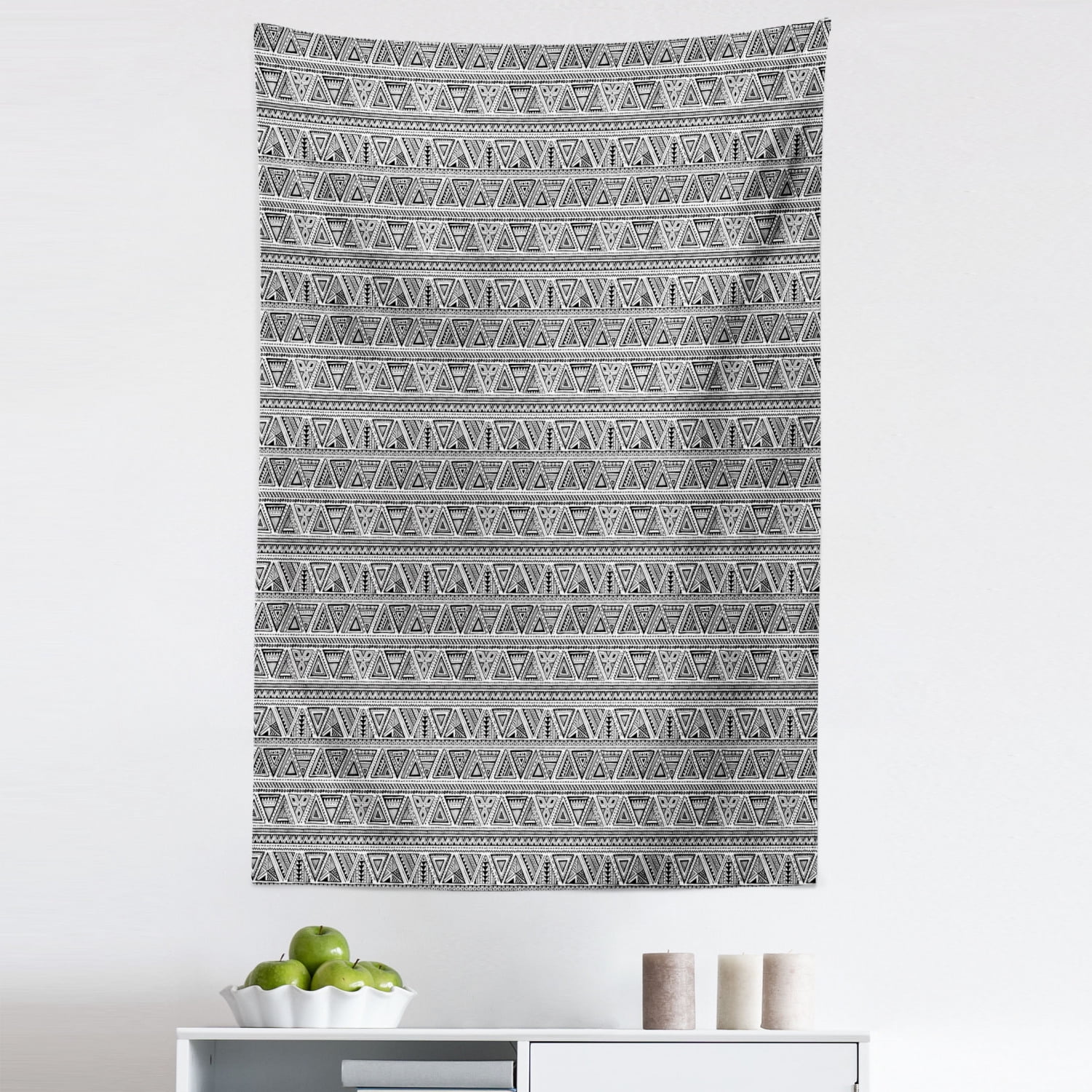 Tribal Tapestry, Monochrome Design Style Continuous Zentangle Triangles ...