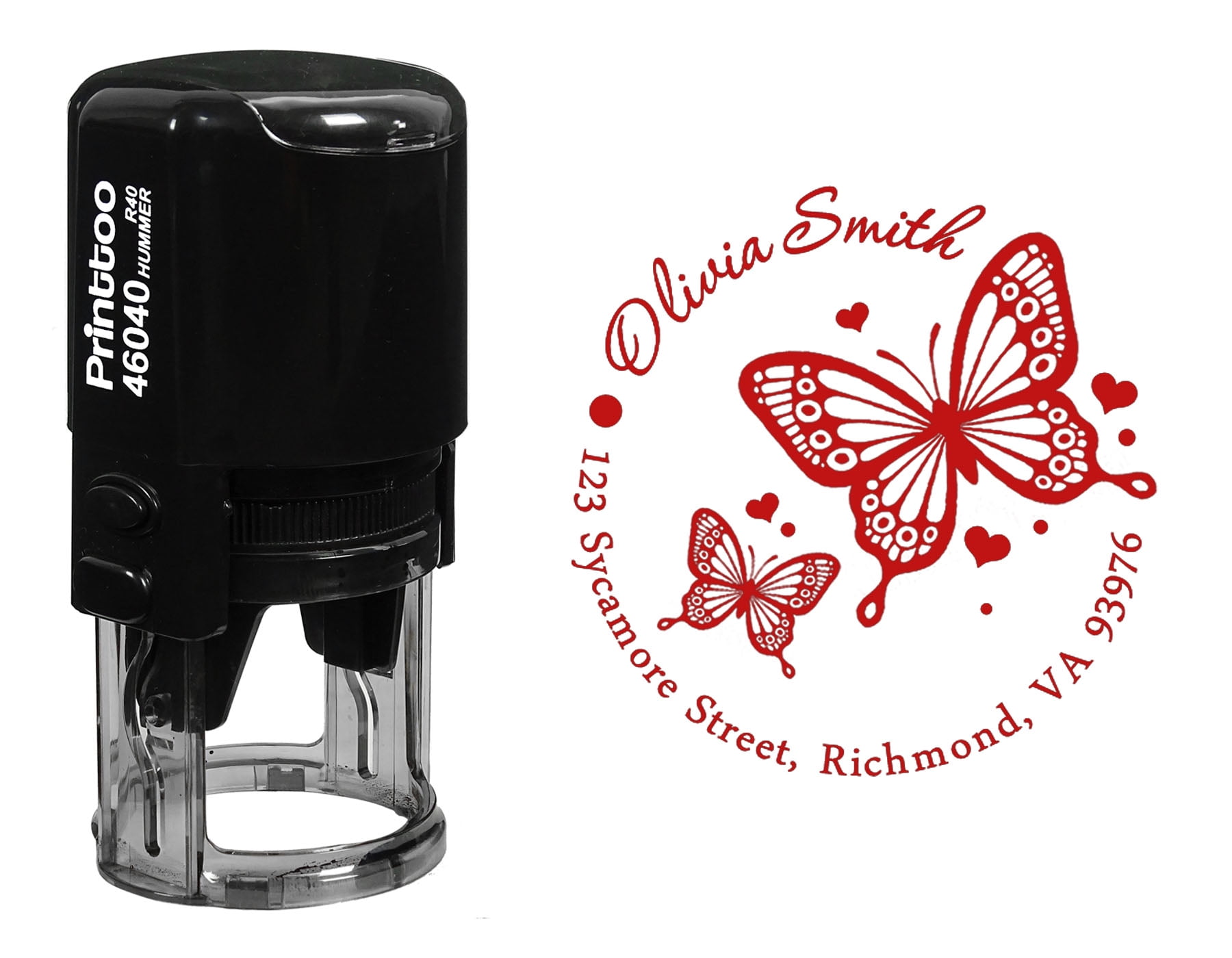 Printtoo Self Inking Custom Round Butterfly & Heart Design Address ...