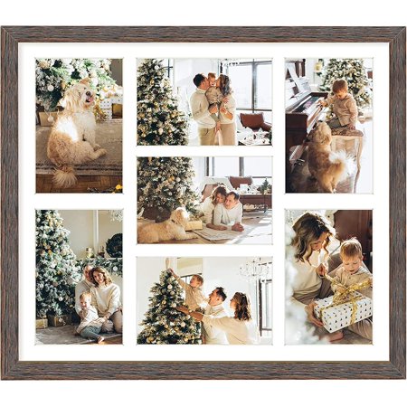 Hersh, 13.7x15.7 Distressed Brown Wood Collage Frame - White Mat ...