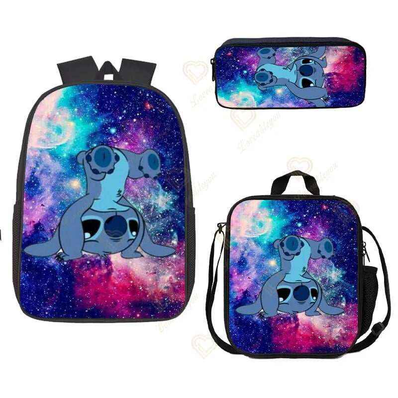 Disney-mochila de Lilo Stitch para niños y niñas, morral escolar de colores con bolsa de ...